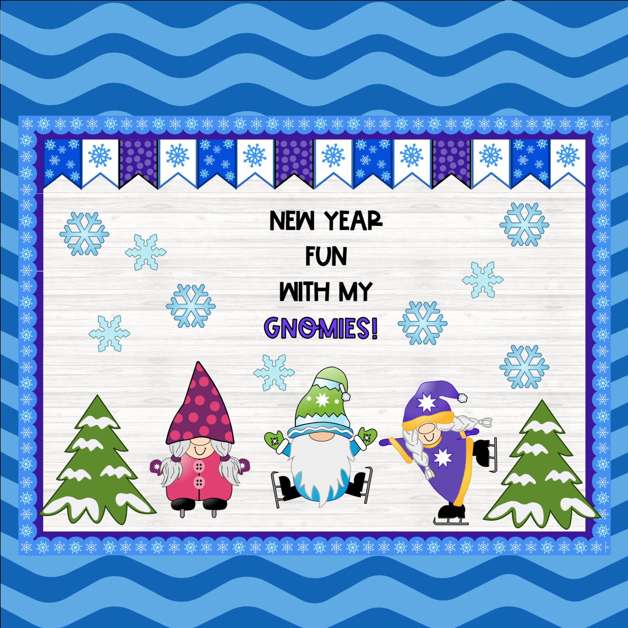 New Year, Skating Gnomes Bulletin Board Kit - Etsy