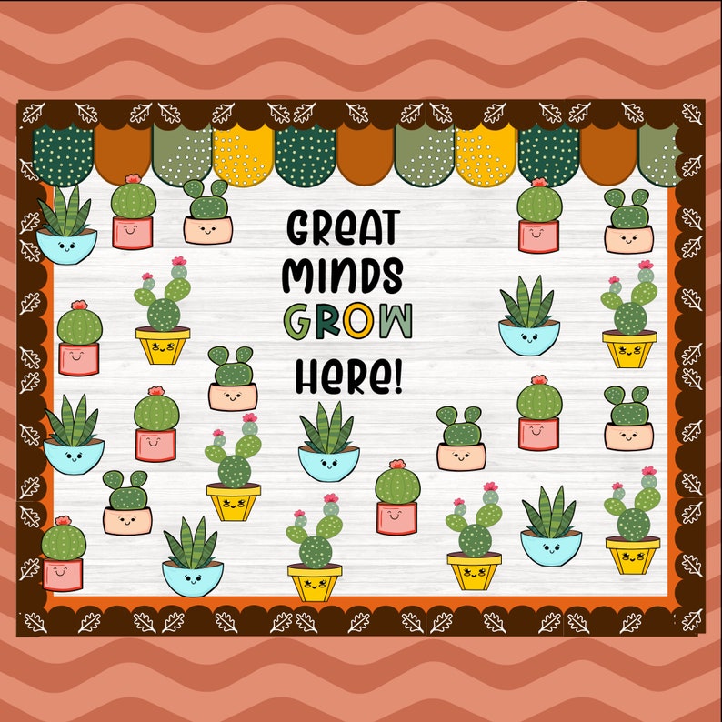 Cactus Grow Together Bulletin Board Kit, Plants Succulents, Editable ...