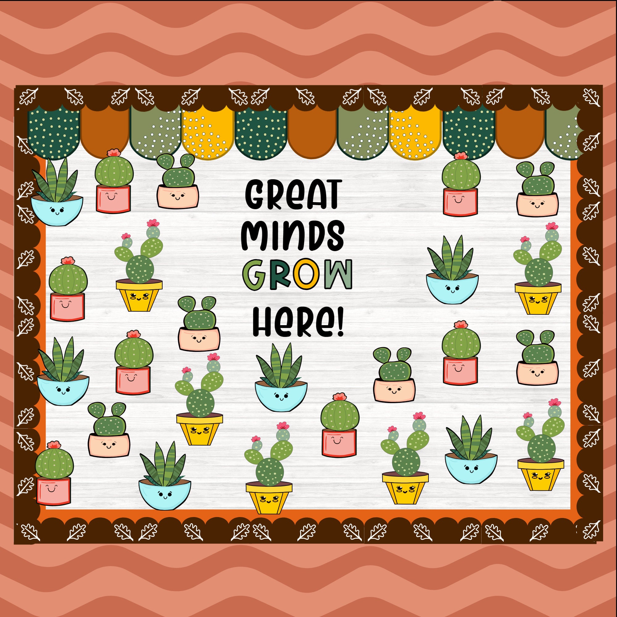 Cactus Grow Together Bulletin Board Kit, Plants Succulents, Editable ...