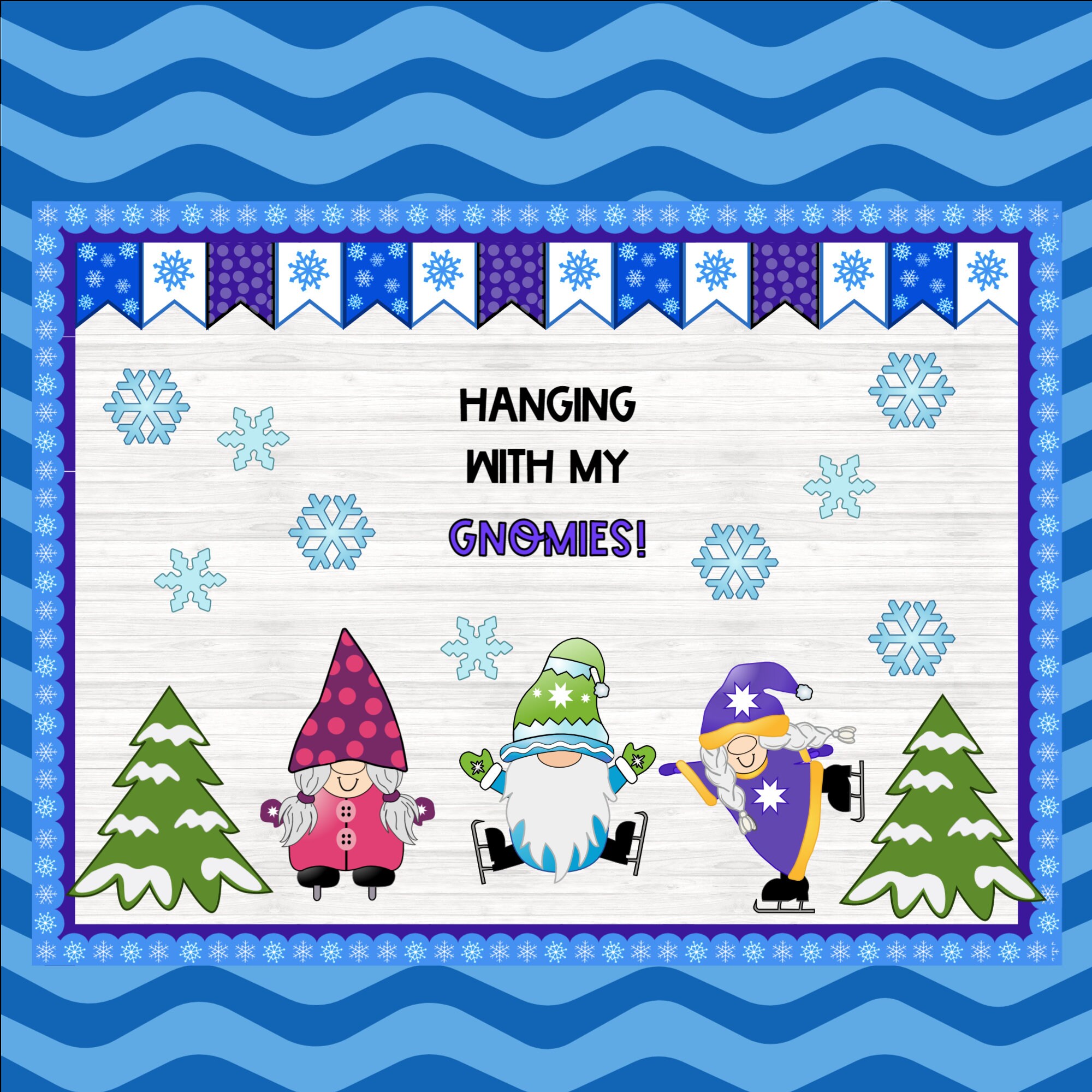 New Year, Skating Gnomes Bulletin Board Kit - Etsy