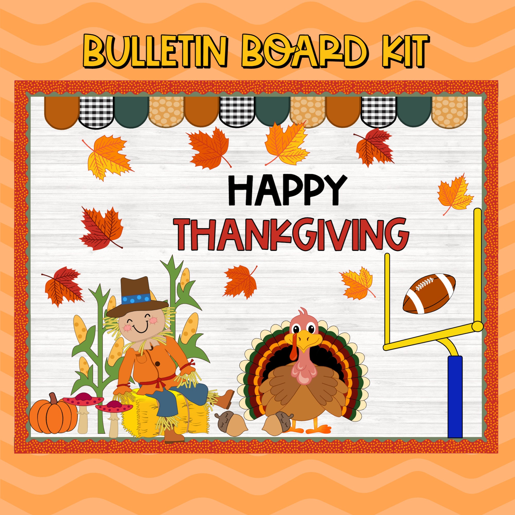 Thanksgiving, Turkey Day, Pumpkin, Fall, Scarecrow, Football, Bulletin ...