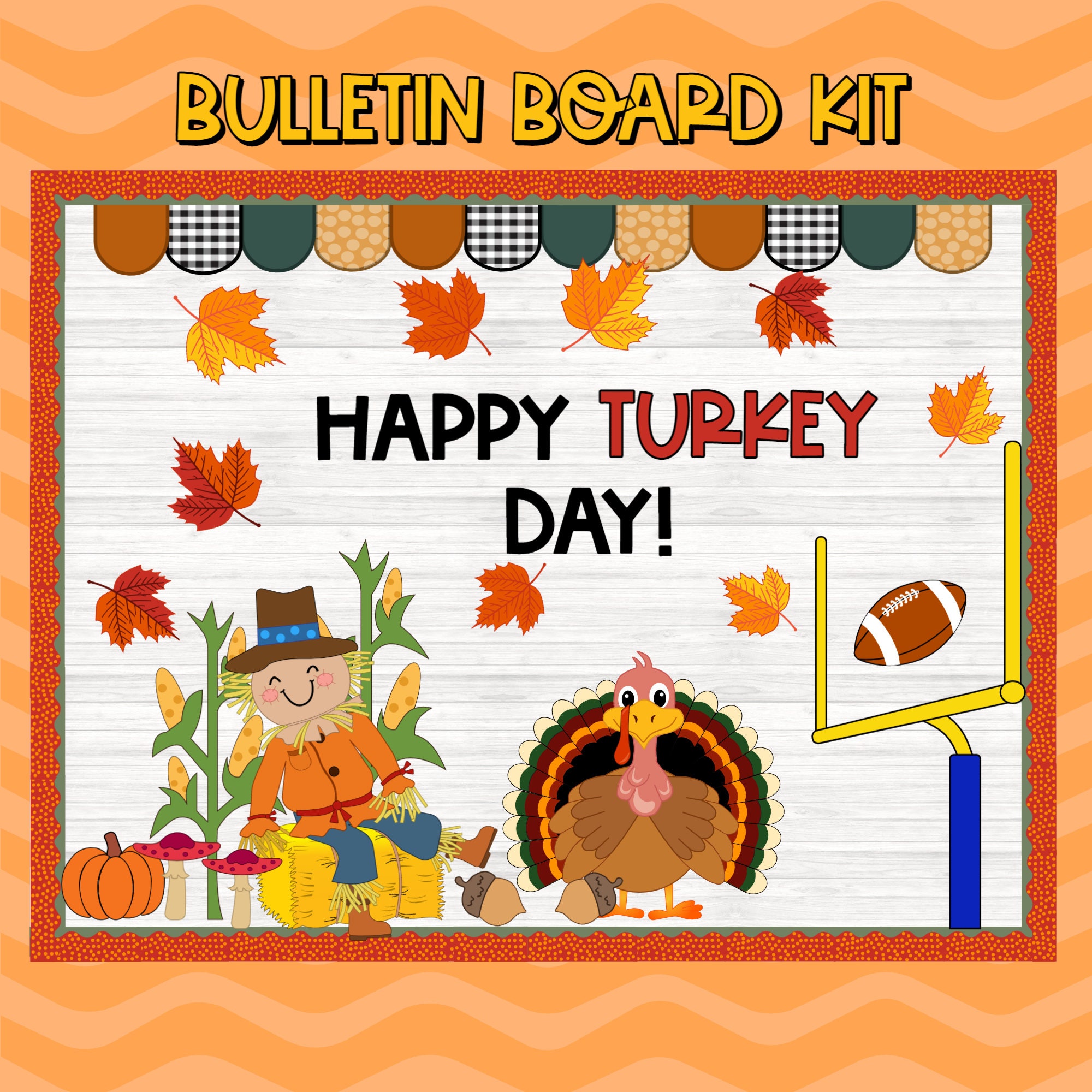 Thanksgiving, Turkey Day, Pumpkin, Fall, Scarecrow, Football, Bulletin ...