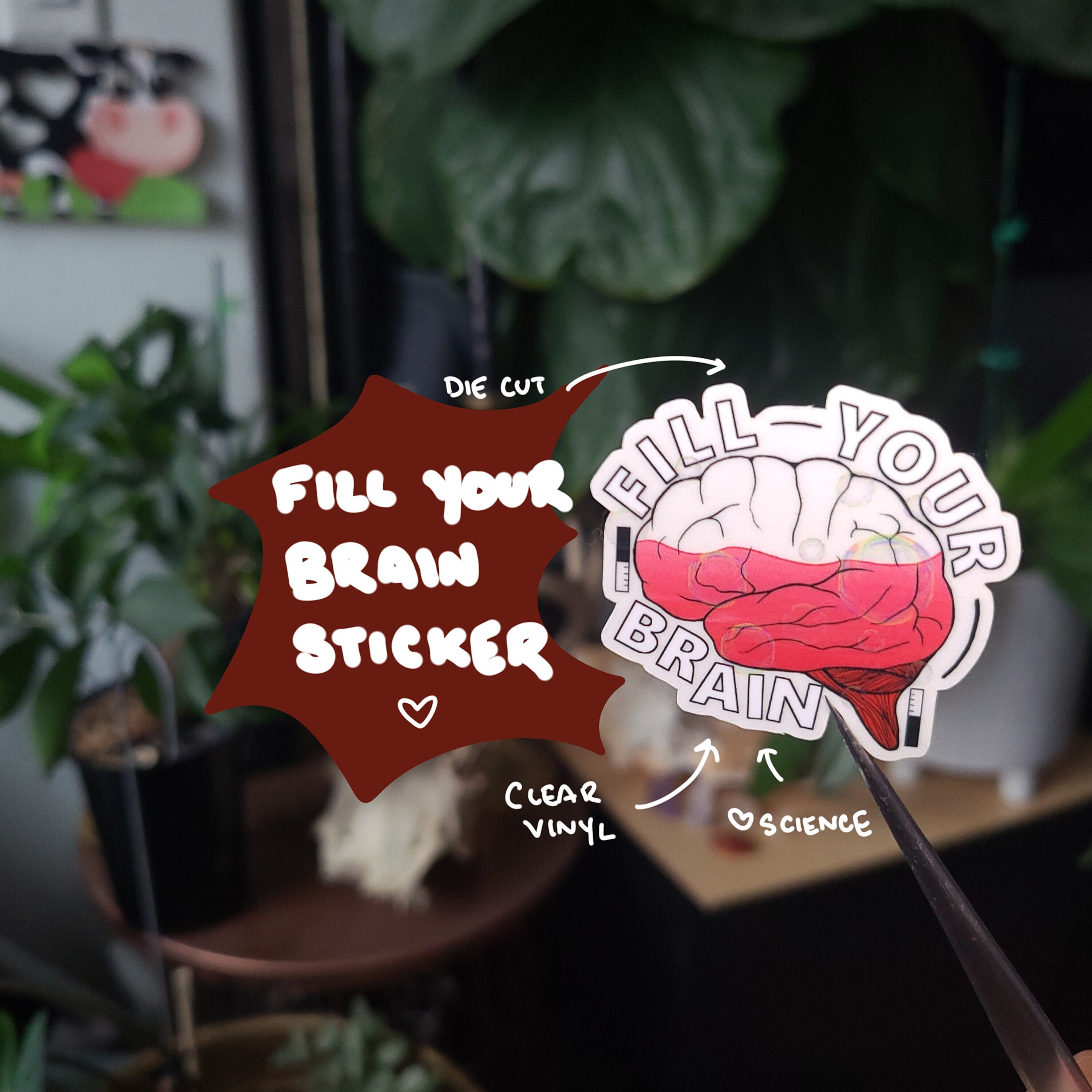 Fill Your Brain Clear Brain Science Sticker Anatomy Science Decal for ...