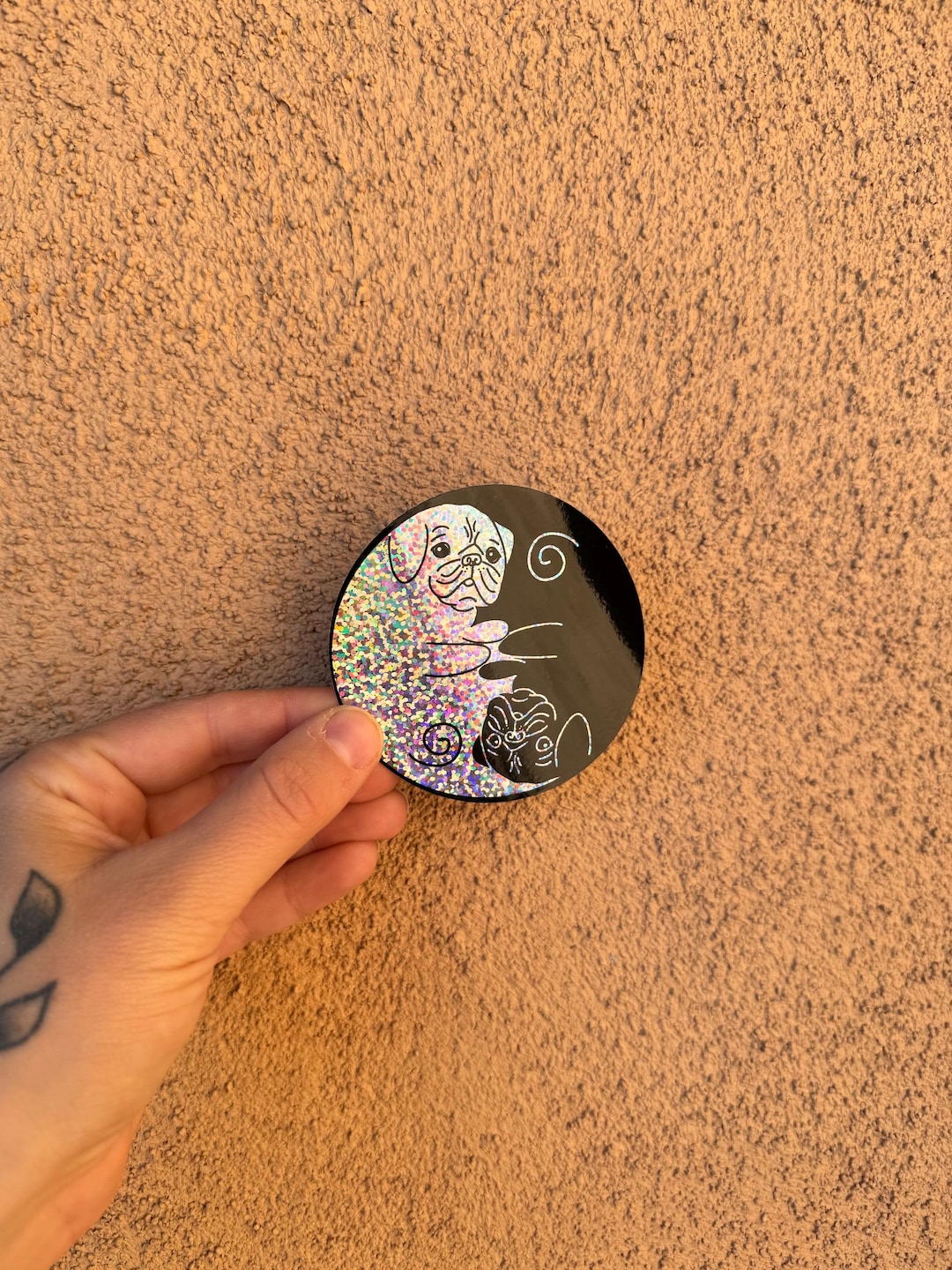 Pug Ying Yang Sticker, Pug Lover, Pug Glitter Sticker, Pug Dog Sticker ...