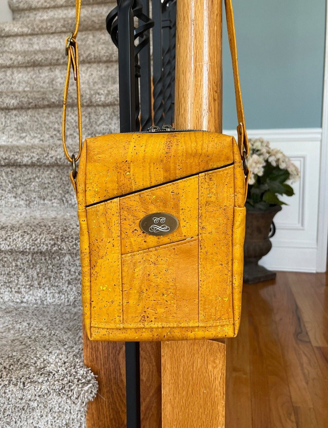 Cork Purse With Integrated Wallet- Crossbody Bag - Mustard Yellow With ...