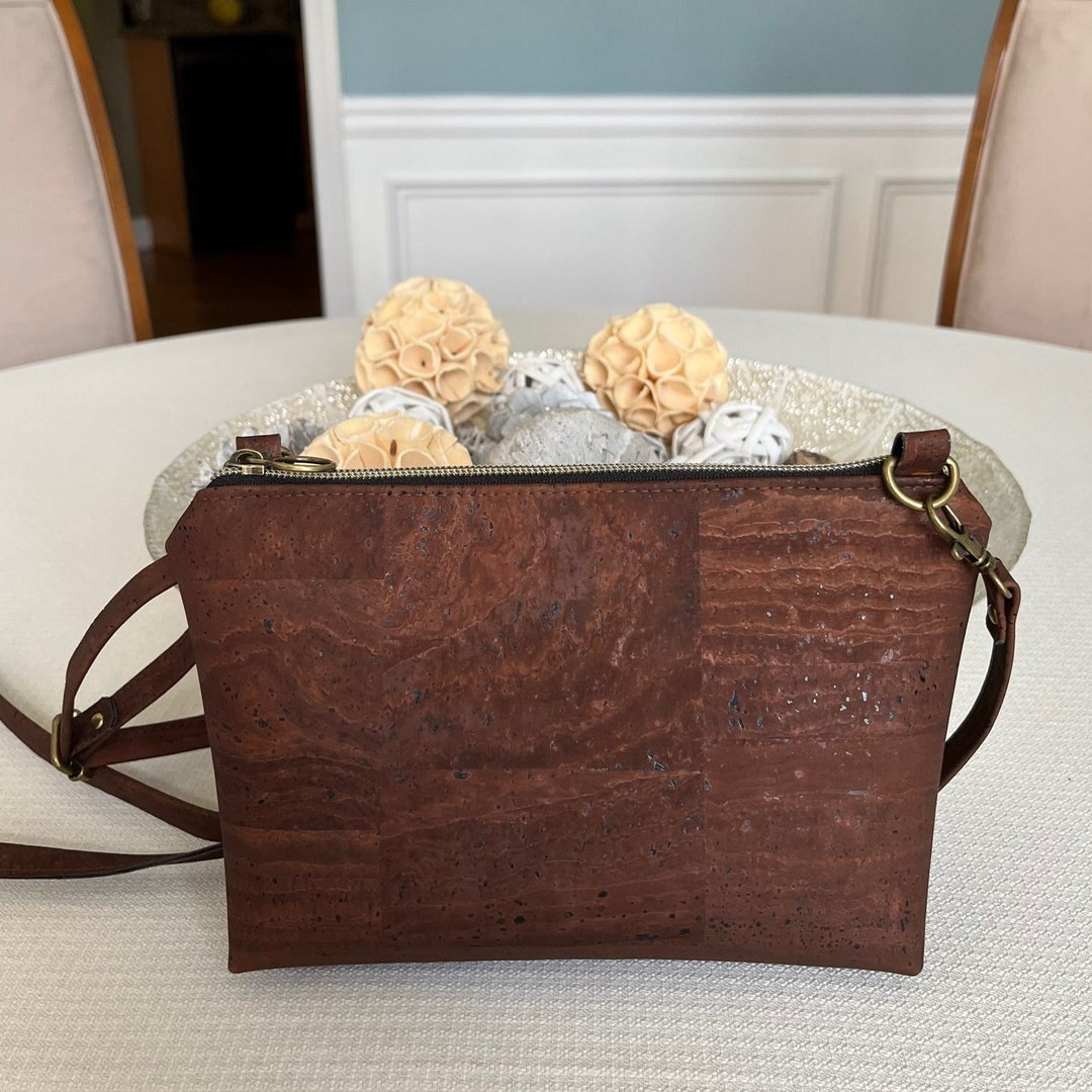 Cork Crossbody Purse Chocolate Brown With Plaid Flannel Interior ...