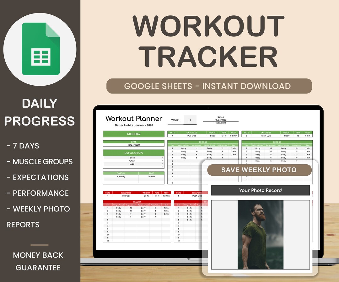 Workout Planner Spreadsheet for Google Sheets, Daily, Weekly, Fitness ...