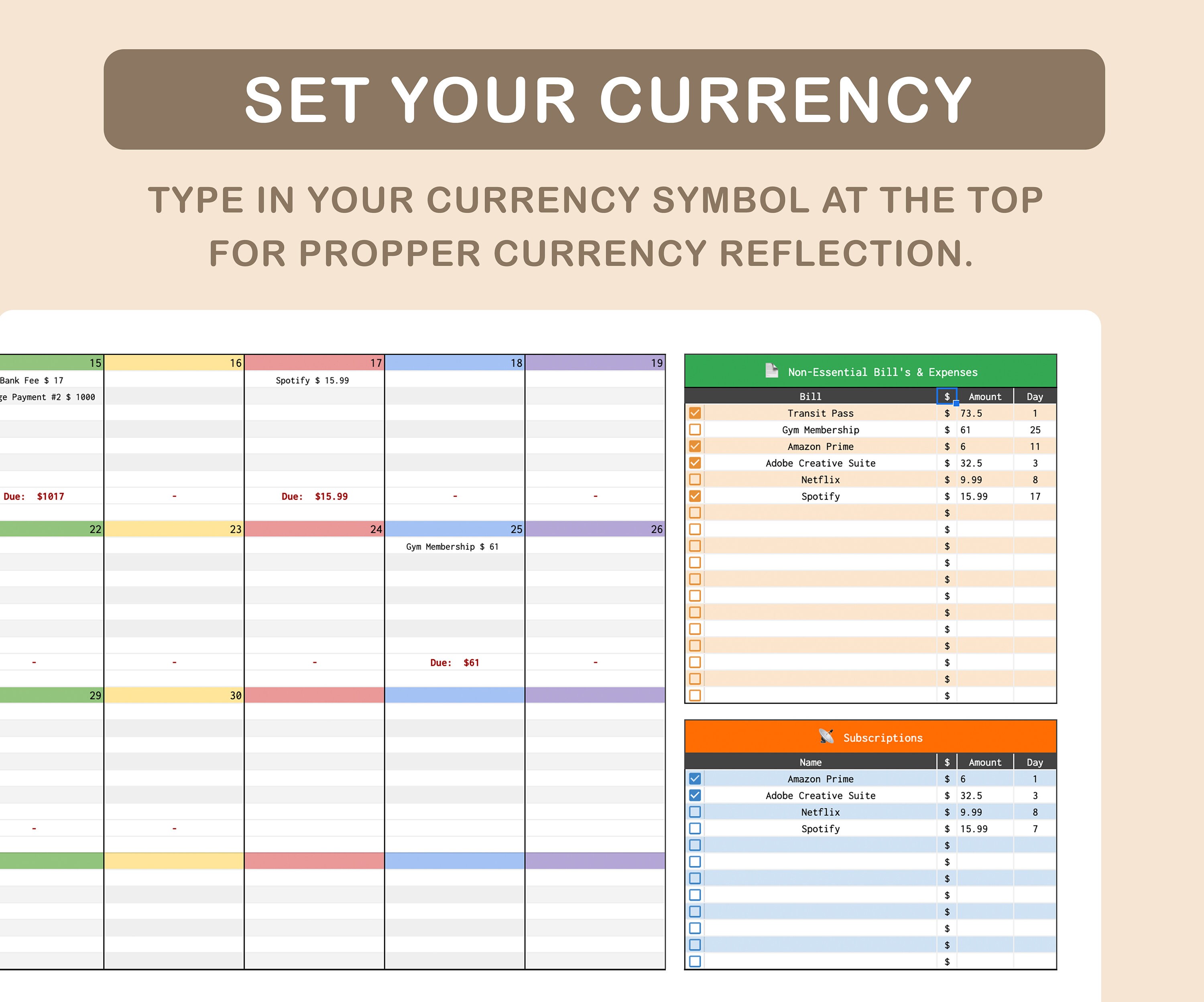 Bills Calendar Spreadsheet Google Sheets, Debt Bill Payment Tracker ...