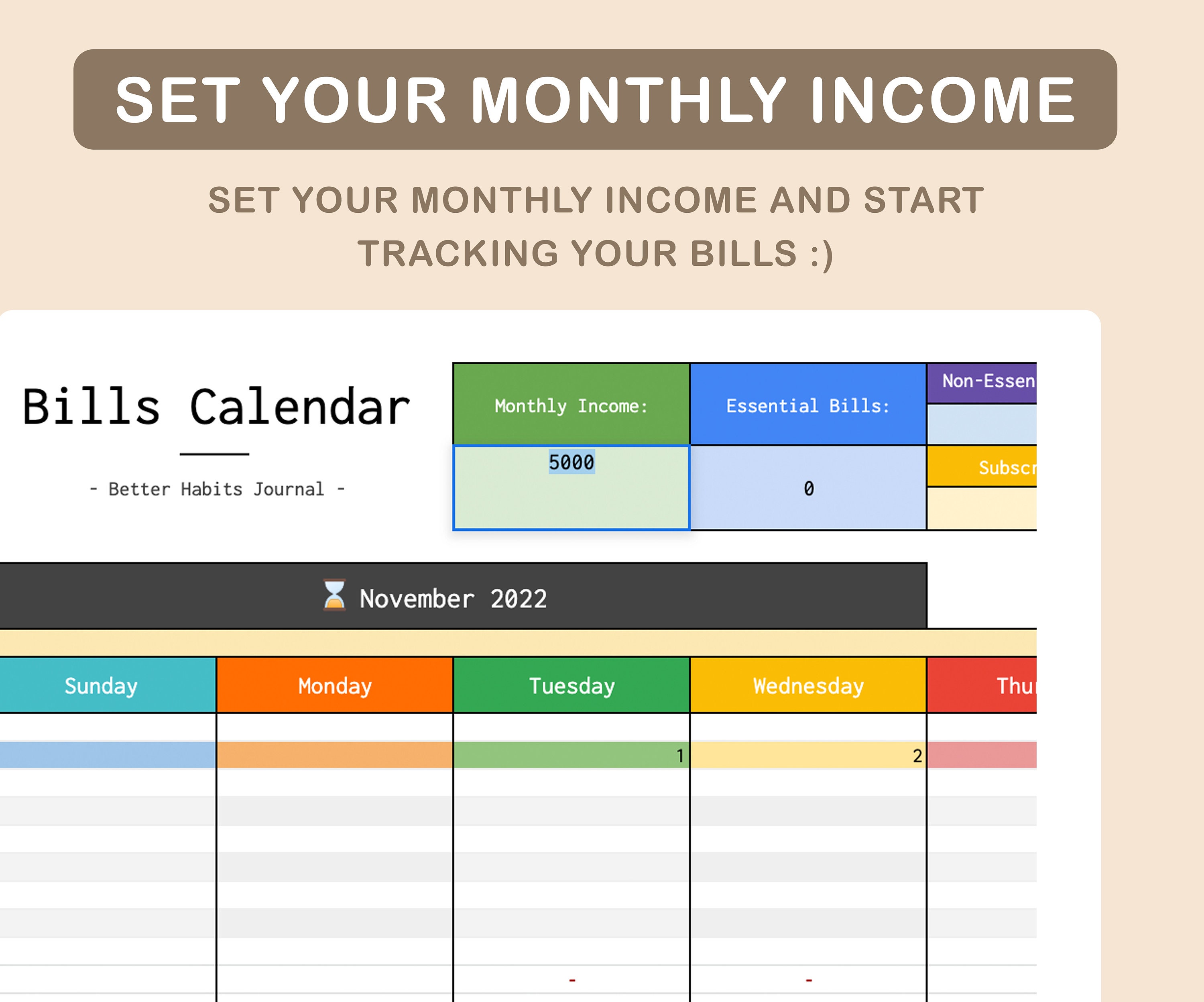 Bills Calendar Spreadsheet Google Sheets, Debt Bill Payment Tracker ...