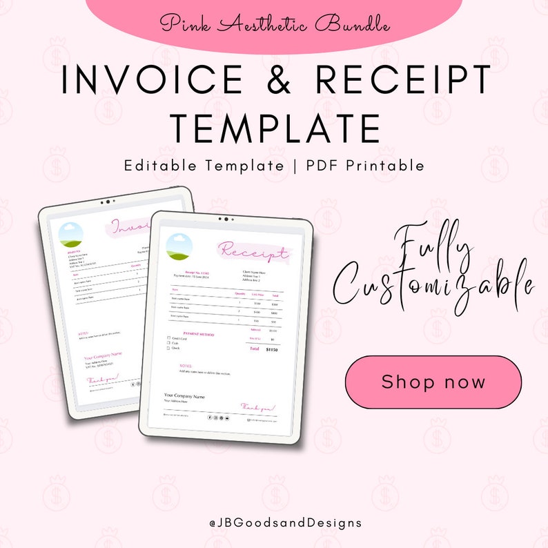 Invoice Template Bundle - Pink, Invoice and Receipt Templates, Small ...