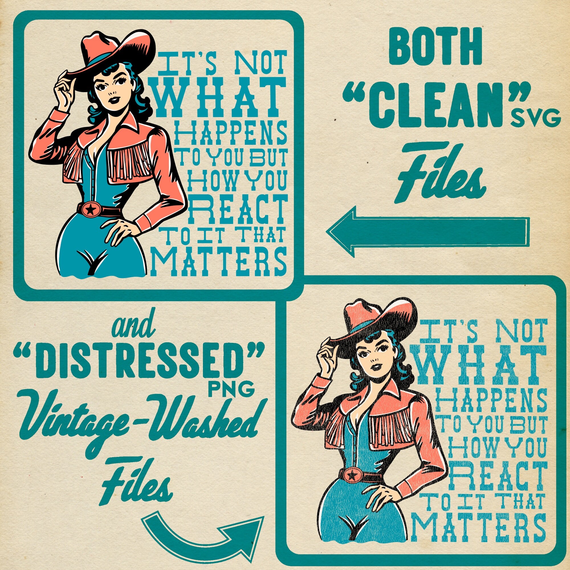 Positive Cowgirl Bundle, Set of 12 Digital Downloads, Retro Western ...