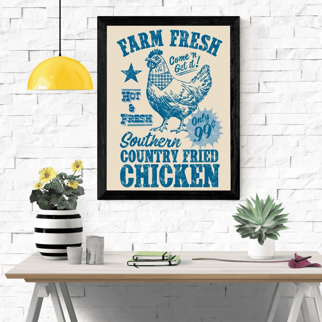 Farmhouse Chicken Wall Art PDF, Printable Kitchen Decor, Vintage ...