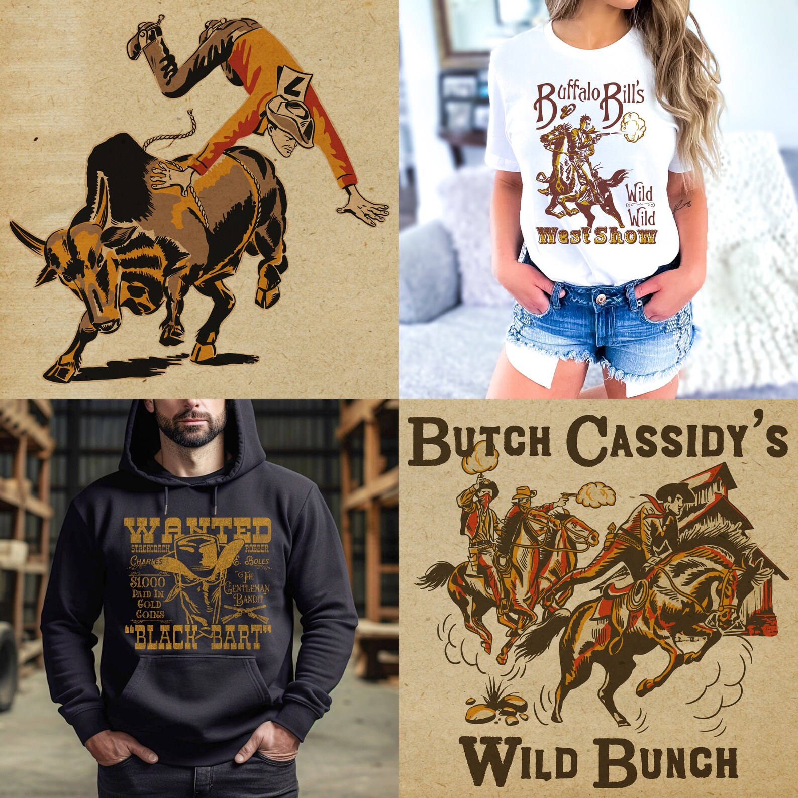 Retro Cowboy Western PNG Designs, Bundle #2, Set of 12 Western Digital ...