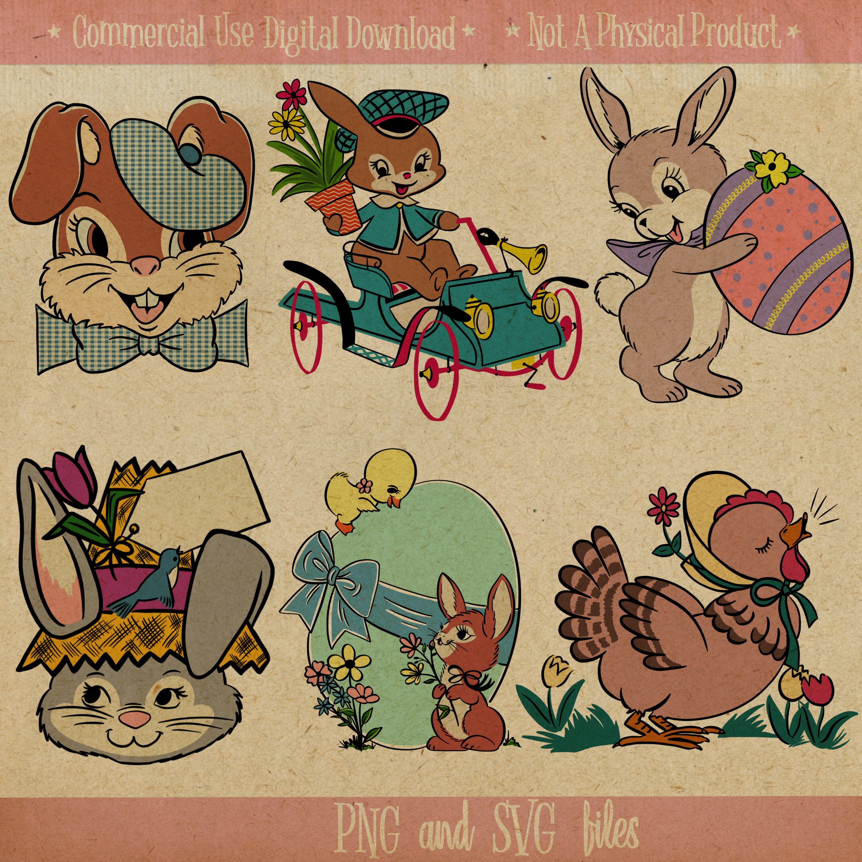 Retro Easter PNG Digital Download Bundle for Sublimation Print on ...