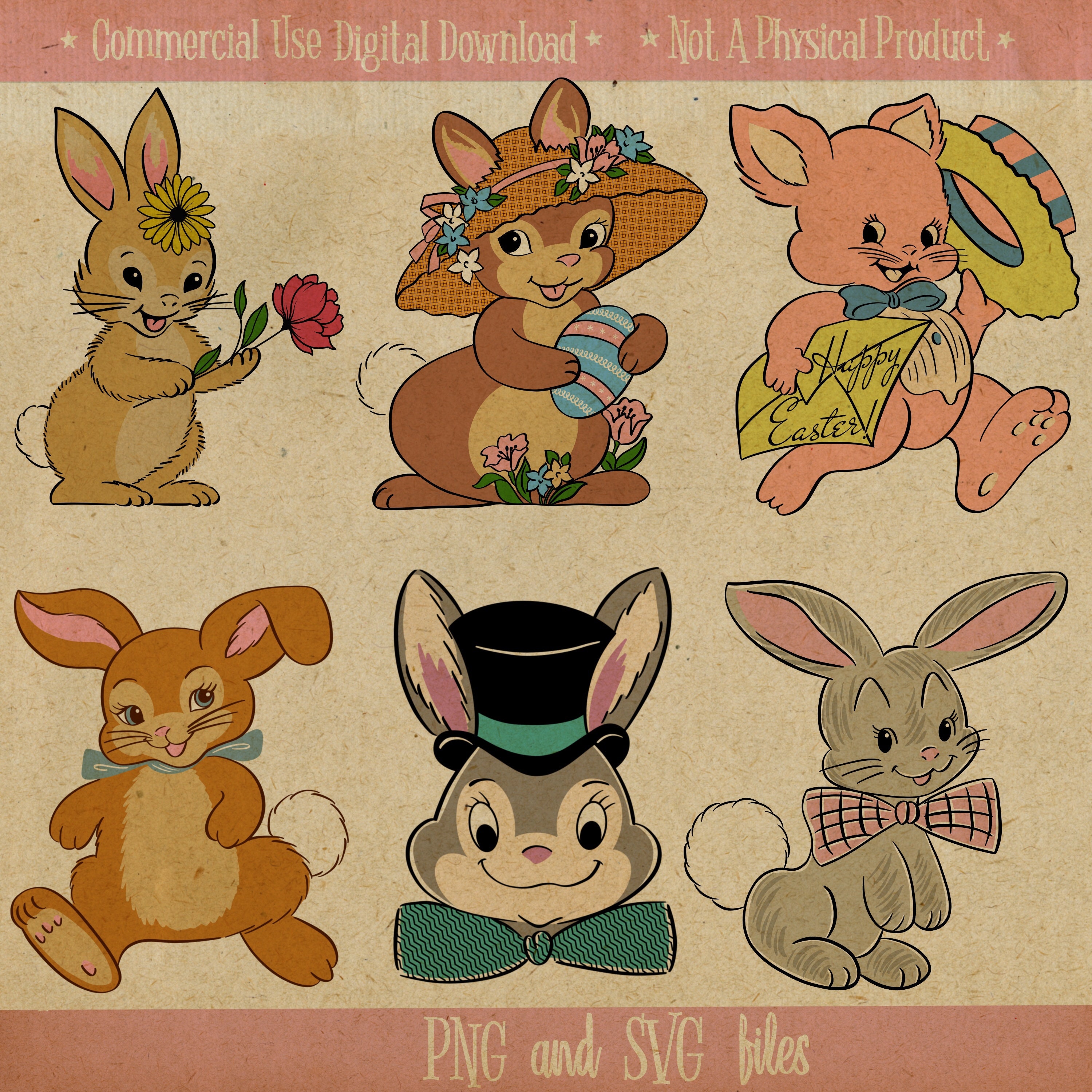 Retro Easter PNG Digital Download Bundle for Sublimation Print on ...