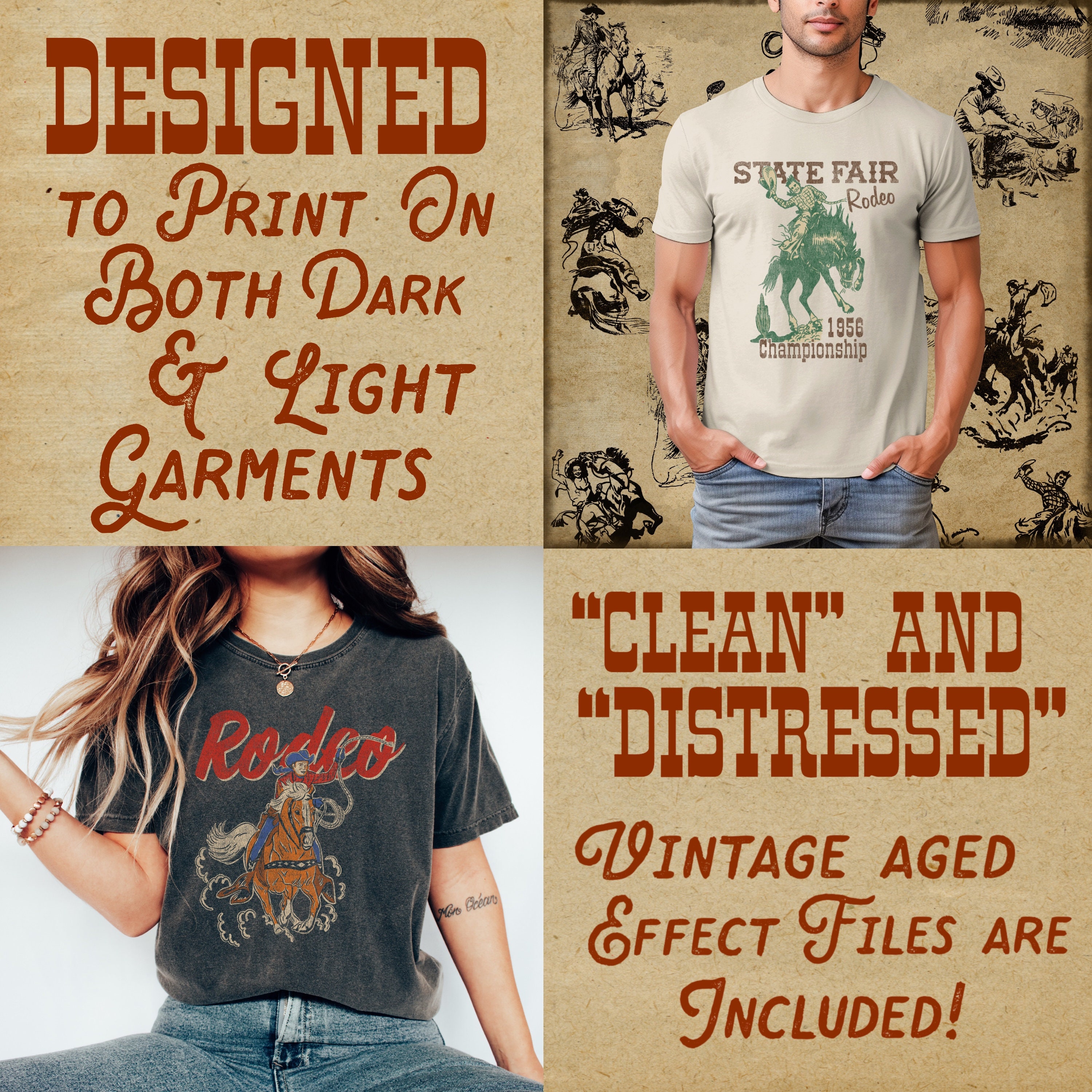 Retro Cowboy Western PNG Designs, Bundle #2, Set of 12 Western Digital ...