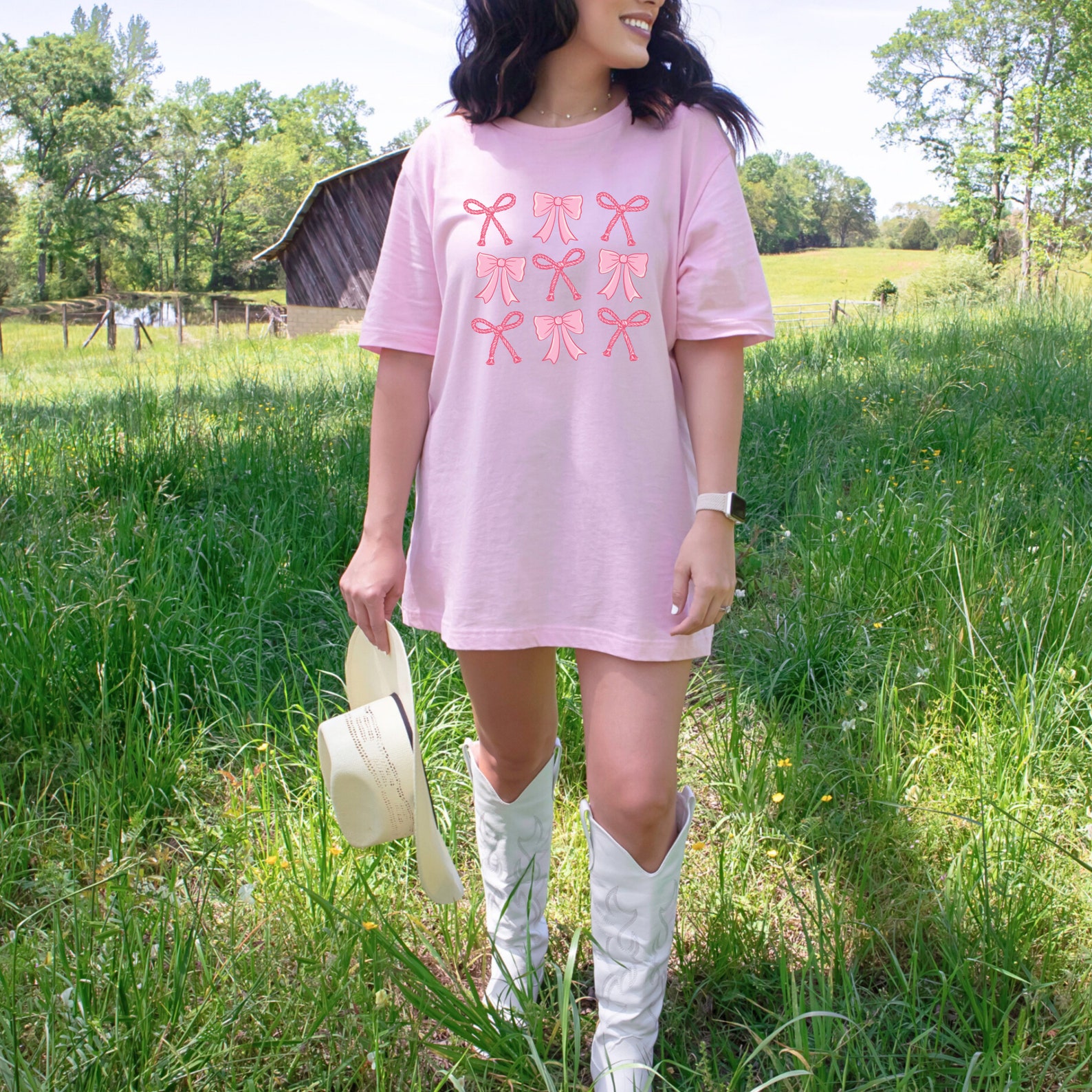Pink Bow Coquette Cowgirl PNG Sublimation Design, Girly Pink Bow ...