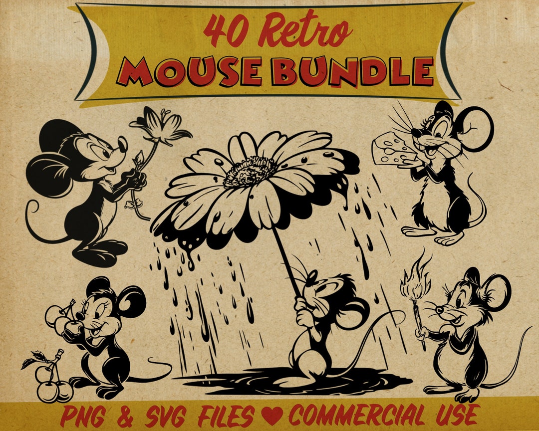 Retro Mouse Bundle PNG SVG Instant Digital Download, 40 Cute Mouse ...