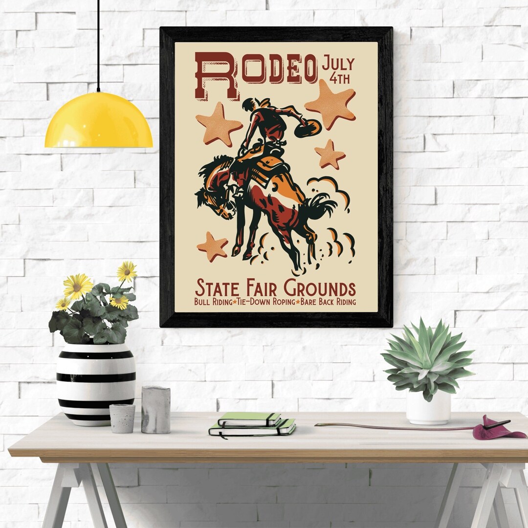 Western Cowboy Rodeo Wall Art – Retro Western Aesthetic, Rodeo Poster ...