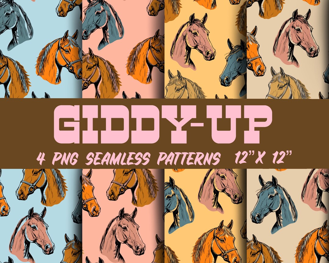 Retro Western Horse Seamless Repeat Pattern PNG Sublimation Digital ...