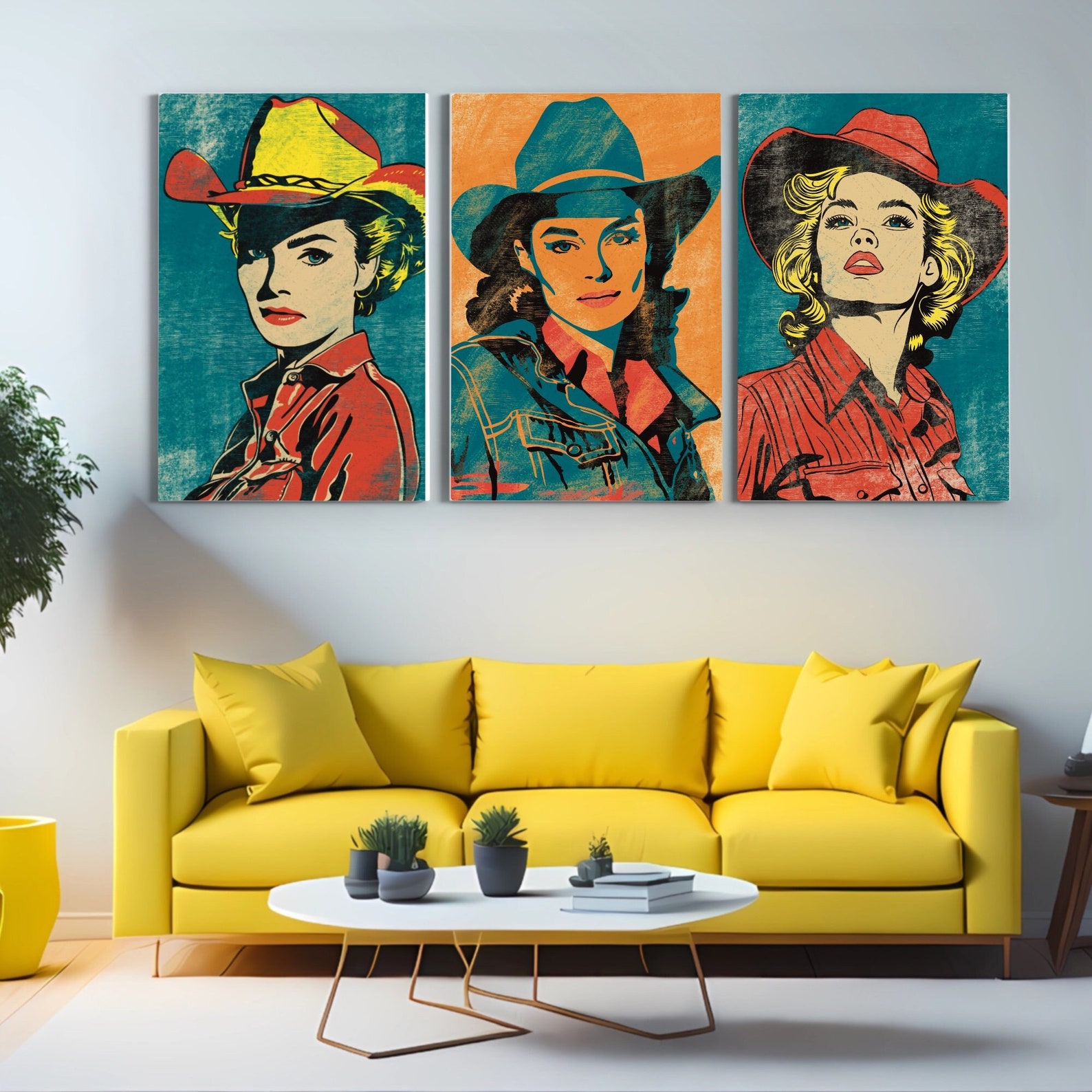 Retro Cowgirl Western Wall Art – Set of 4 -western Aesthetic, Printable ...