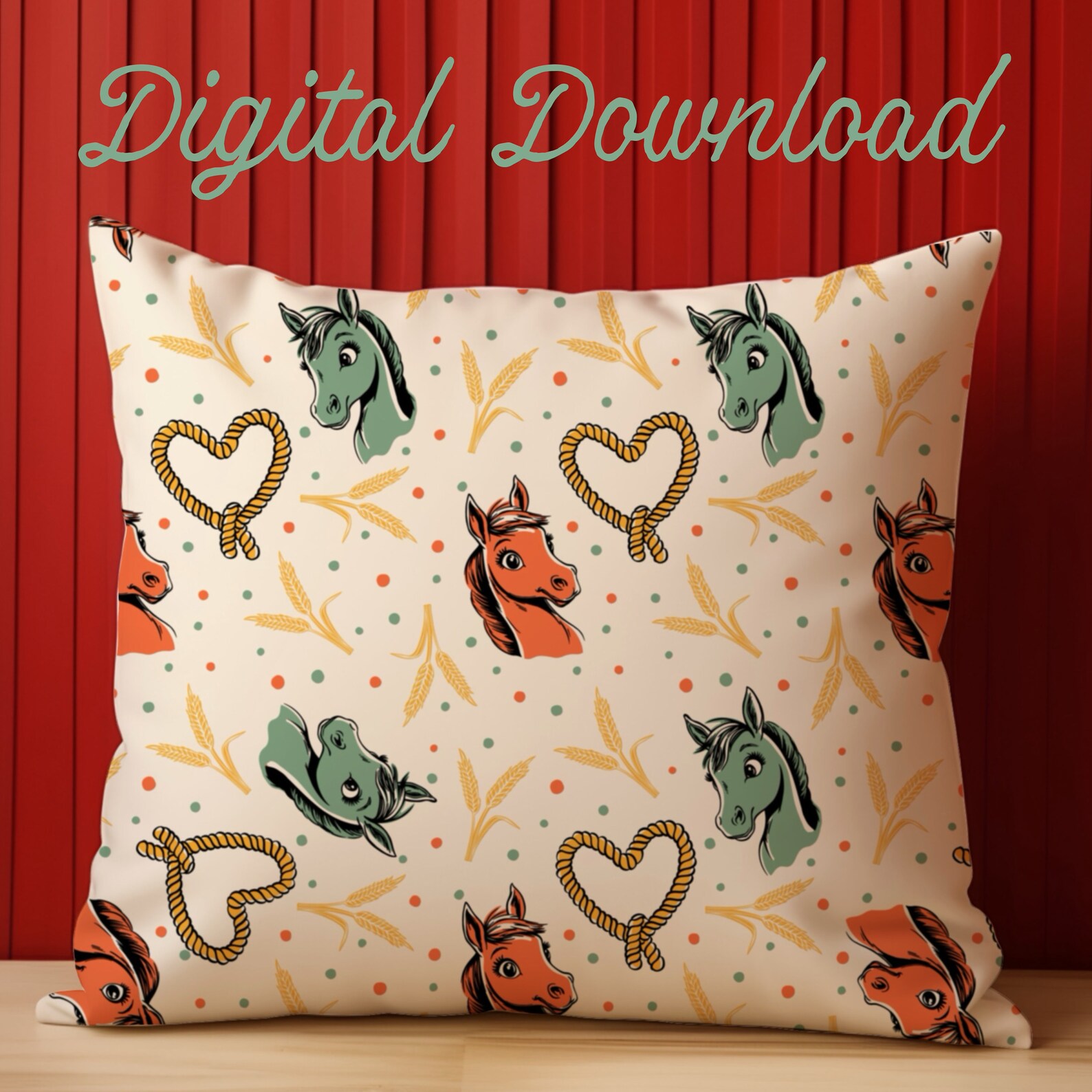 Retro Western Horse Seamless Repeat Pattern PNG Sublimation Digital ...