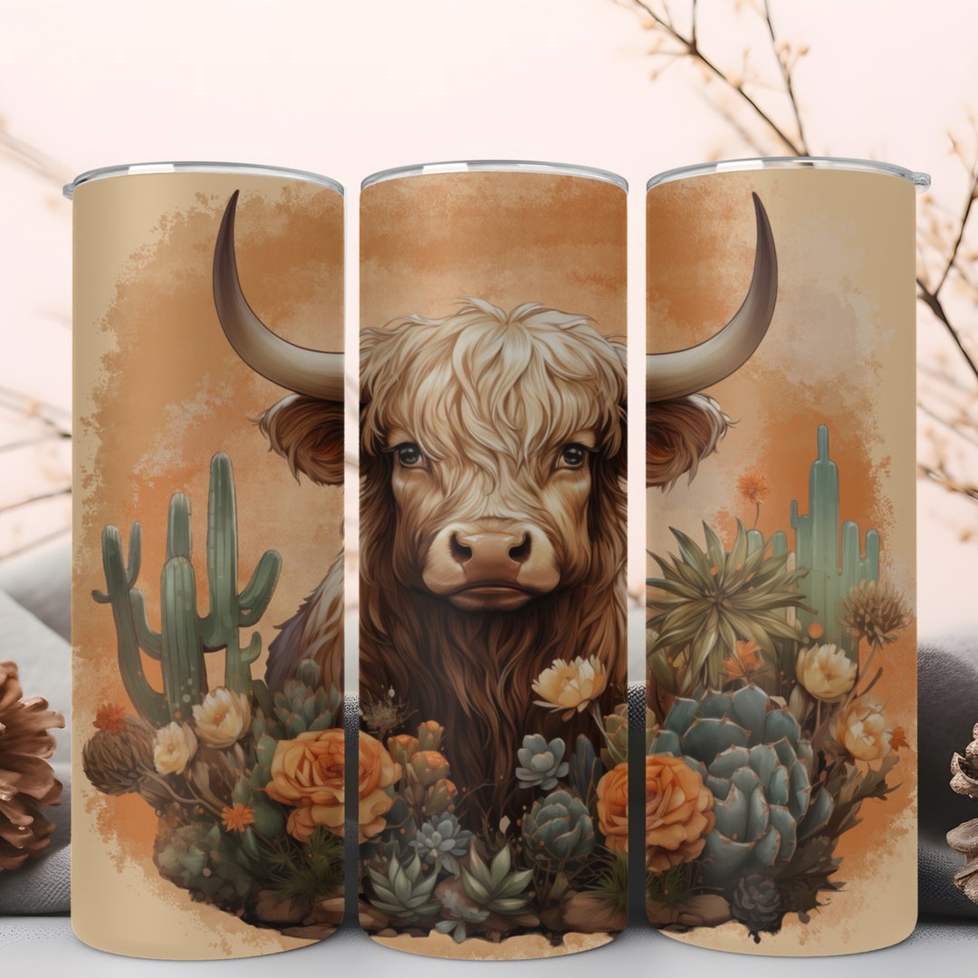 Highland Cow With Cactus Floral Tumbler Wrap 20 Oz Skinny Tumbler ...
