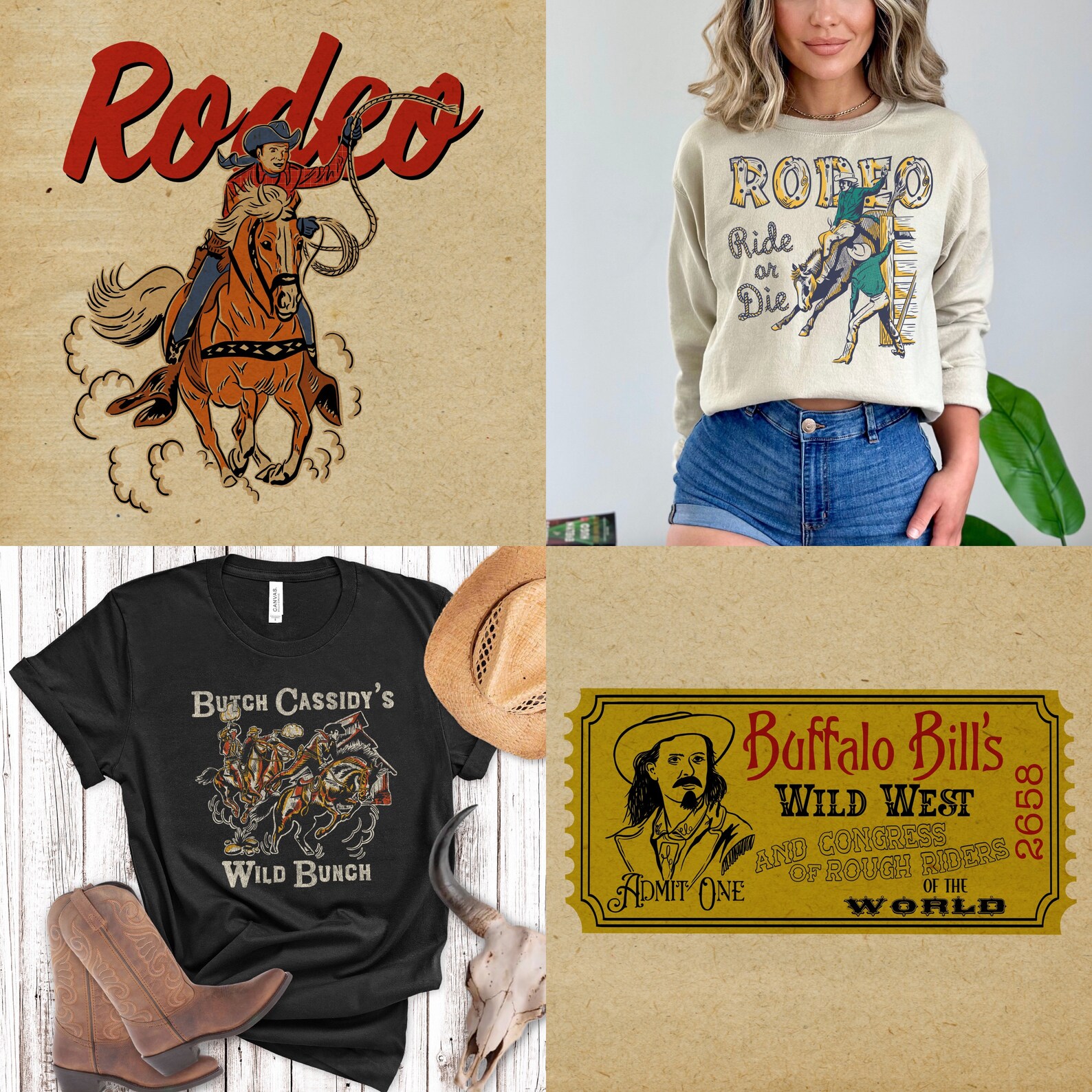 Retro Cowboy Western PNG Designs, Bundle #2, Set of 12 Western Digital ...
