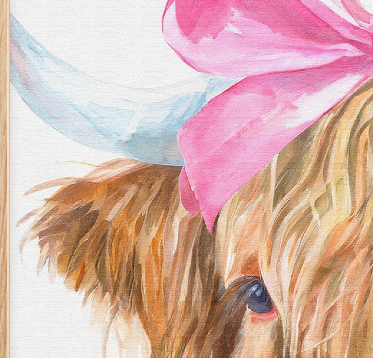 Coquette Printable Wall Art of Highland Cow With Bow Watercolor Pink ...