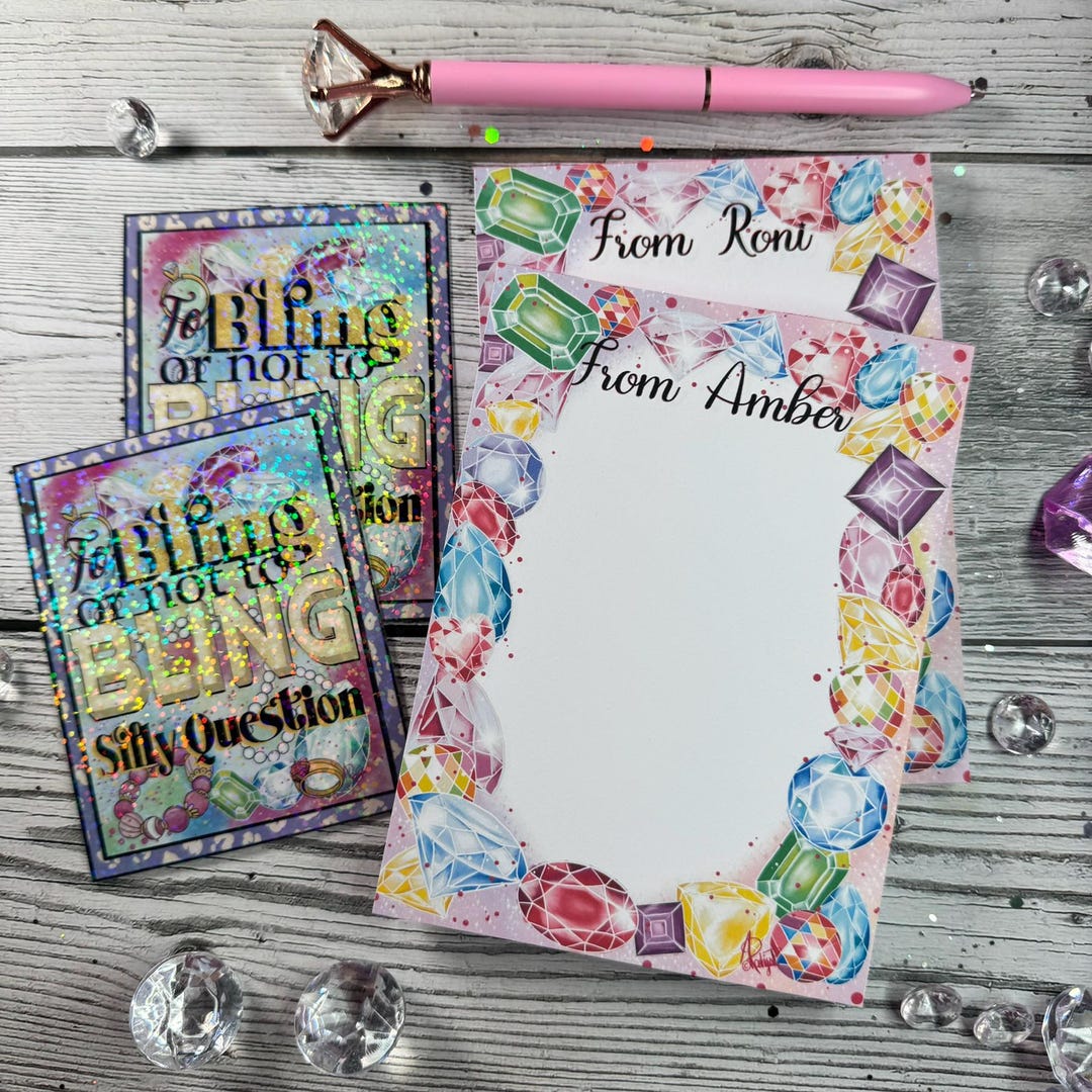 Gems Stationery Gift Set~personalized Notepad~ With Fancy Jewel Topped ...