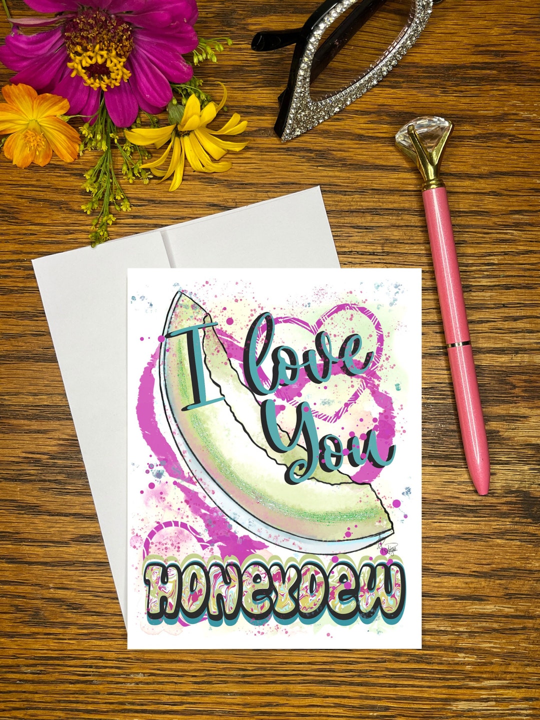Blank Summer Note Card With i Love You Honeydewjust a Note Card With a ...