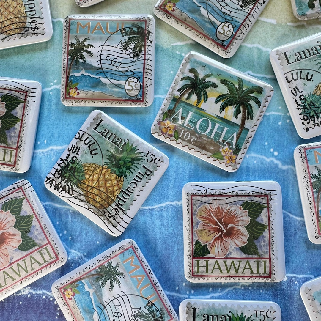 Vintage Hawaiian Postage Stamp Magnets~ Tropical Themed With Maui ...