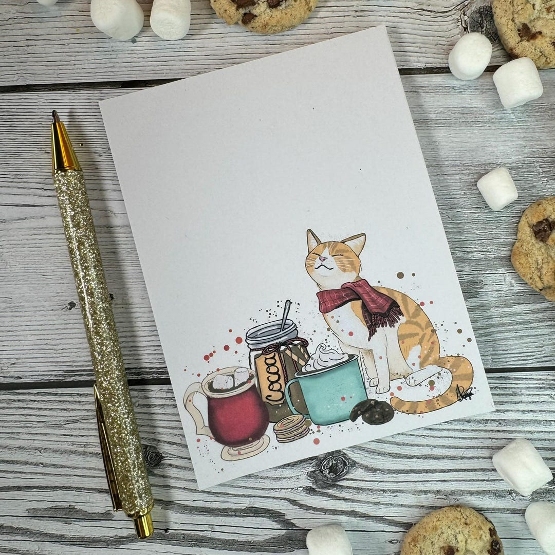 Cocoa Kitty Notepad~cute Tabby Cat With Hot Cocoa and Cookies~featuring ...