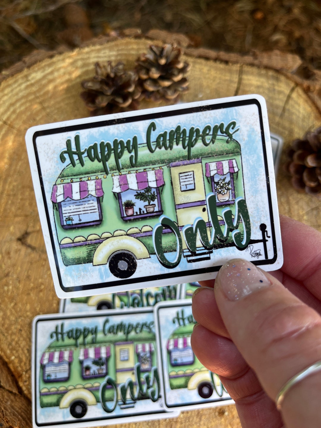 Happy Campers Only Vinyl Sticker~ Featuring a Green Camp Trailer~cute ...