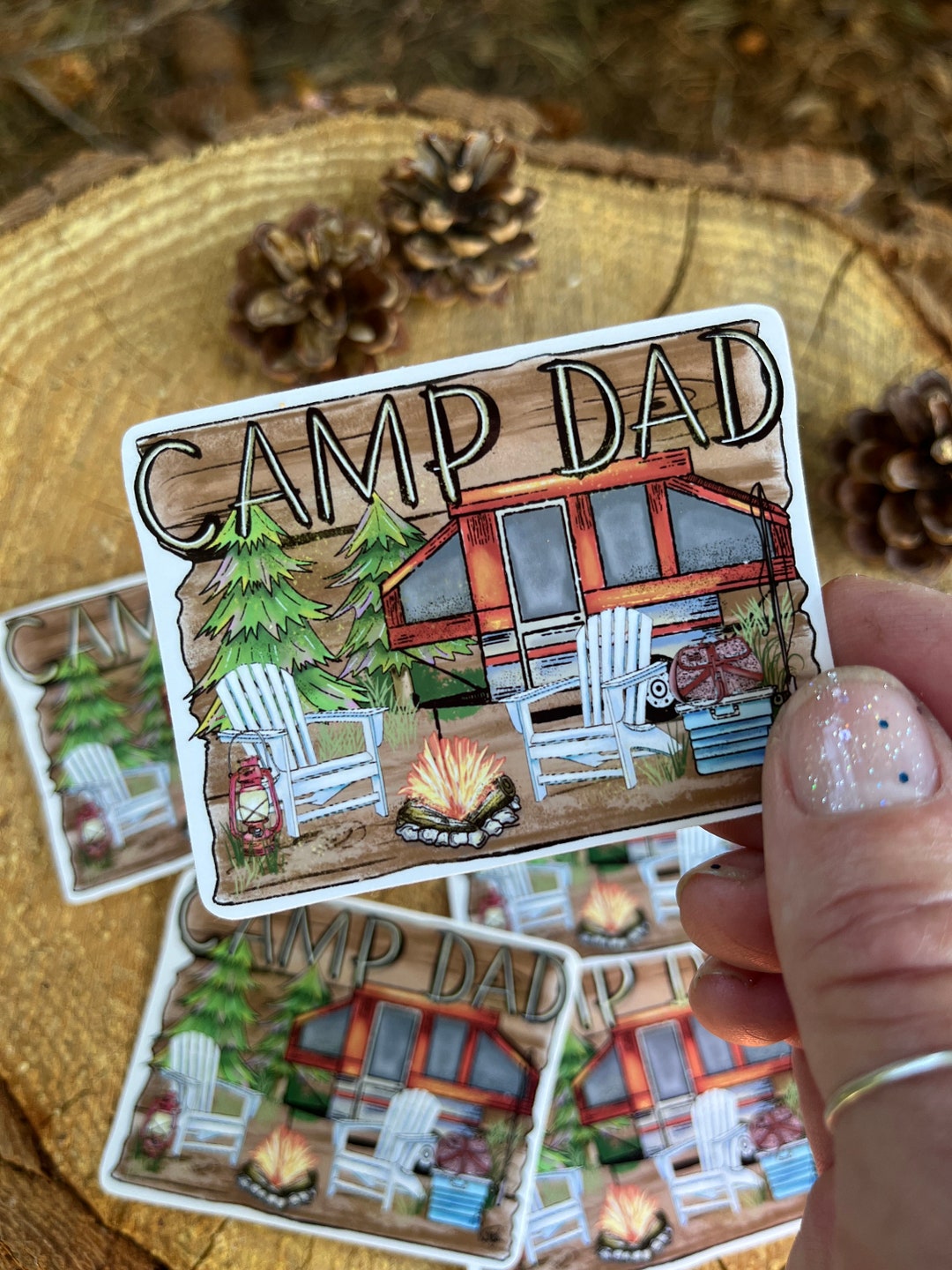 Camp Dad Vinyl Sticker~red Pop-up Camper and Campground Original ...