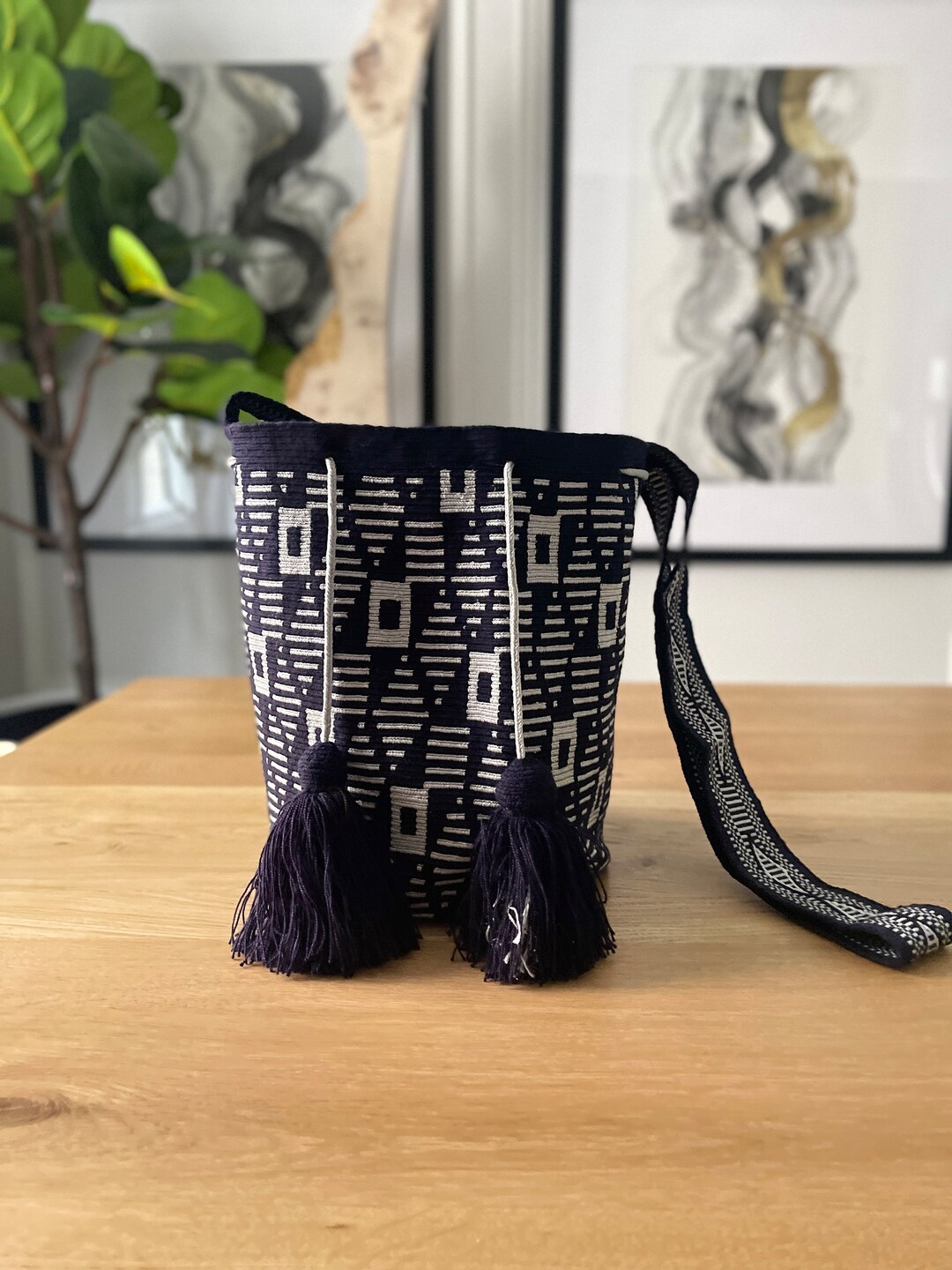 White and Dark Blue 100% Handmade Wayuu Mochila Bag - Etsy