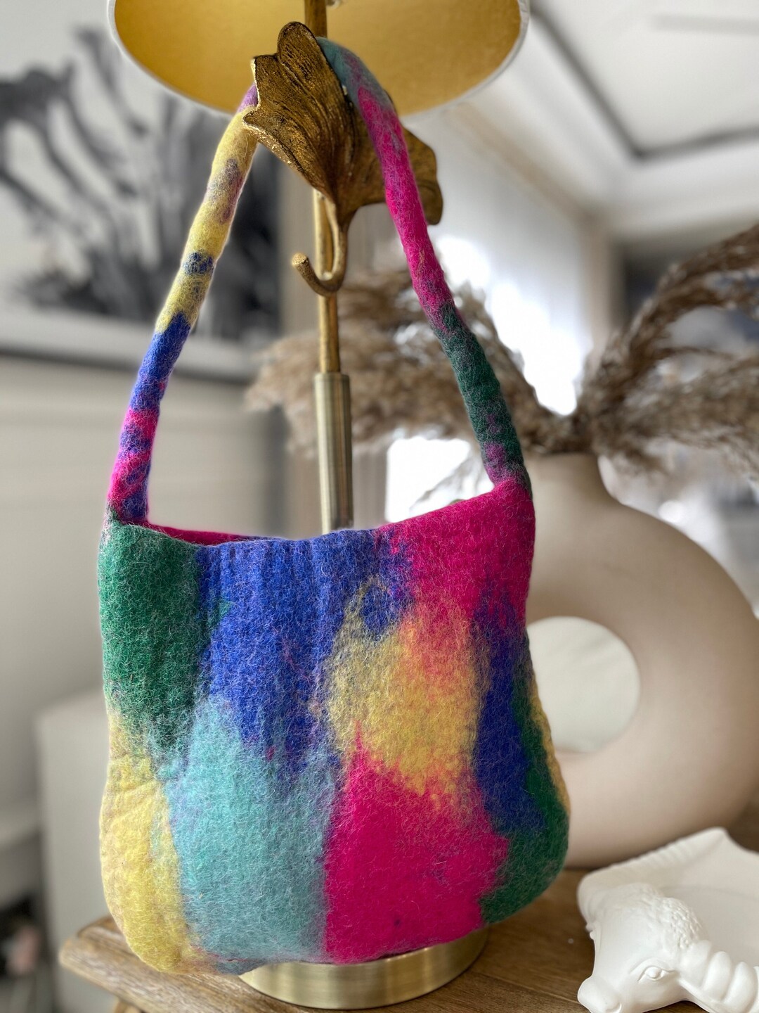 Rainbow Handle Bag 100% Handmade Felted Wool - Etsy