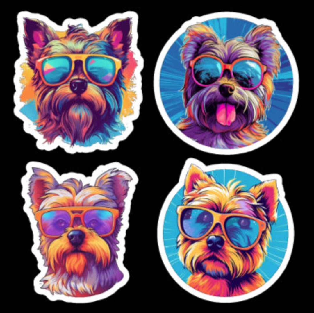 Holographic Vinyl Sticker Decal Set 4 Cool Dog Yorkie - Etsy