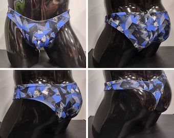 Blue and Orange Abstract Men's Swim Bikini Brief Half Back Cheeky Thong ...