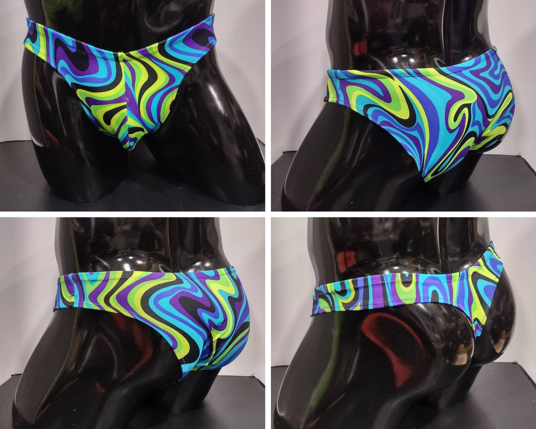 Blue/green Swirl Men's Swim Bikini Brief Half Back Cheeky Thong by ...