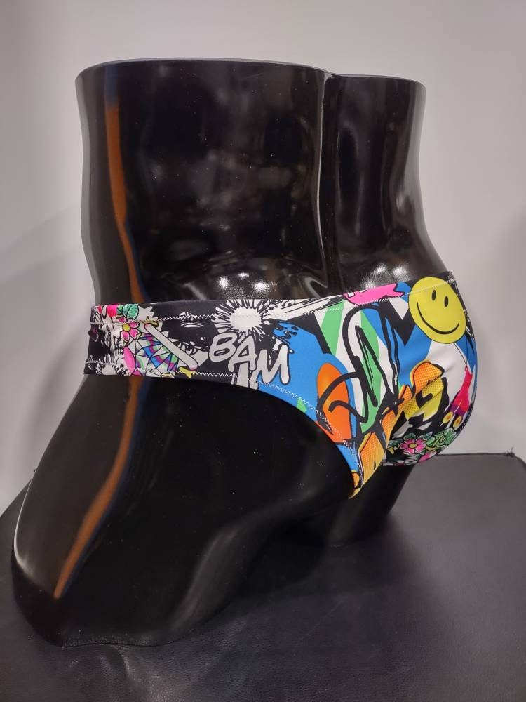 Cartoon Chaos Men's Swim Bikini Brief Half Back Cheeky - Etsy