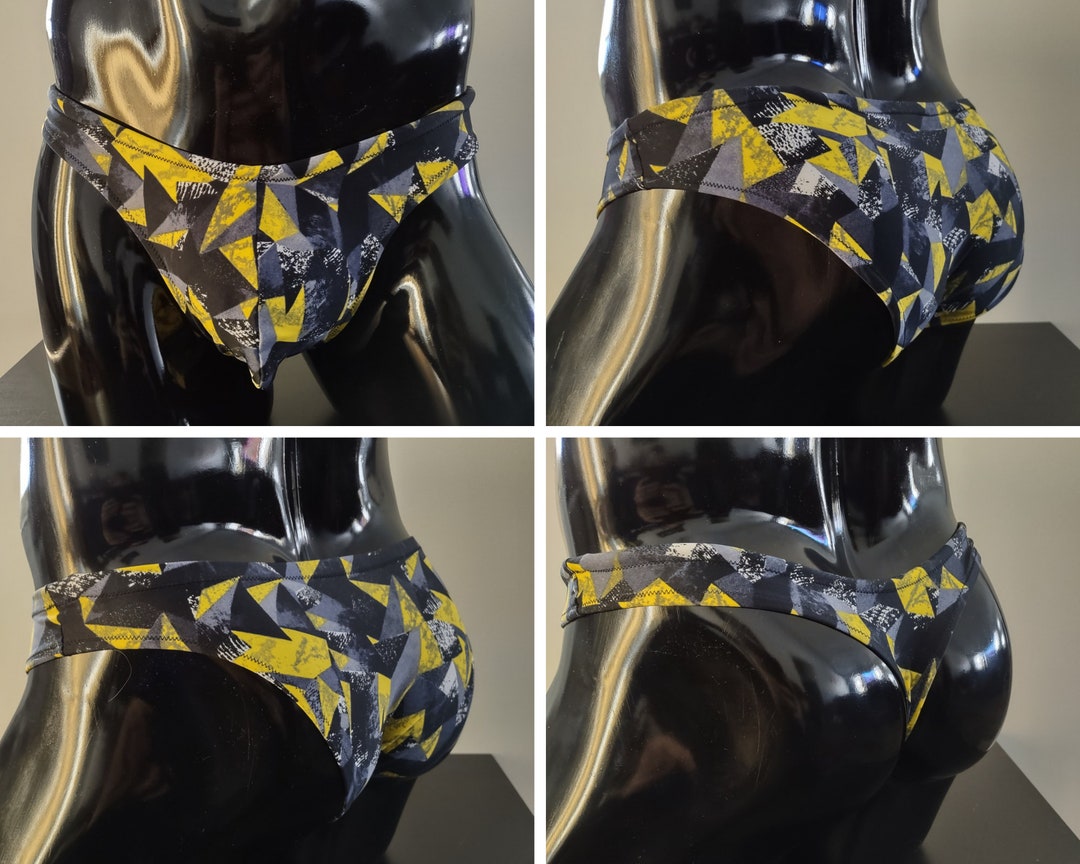 Yellow Shattered Glass Men's Swim Bikini Brief Half Back - Etsy