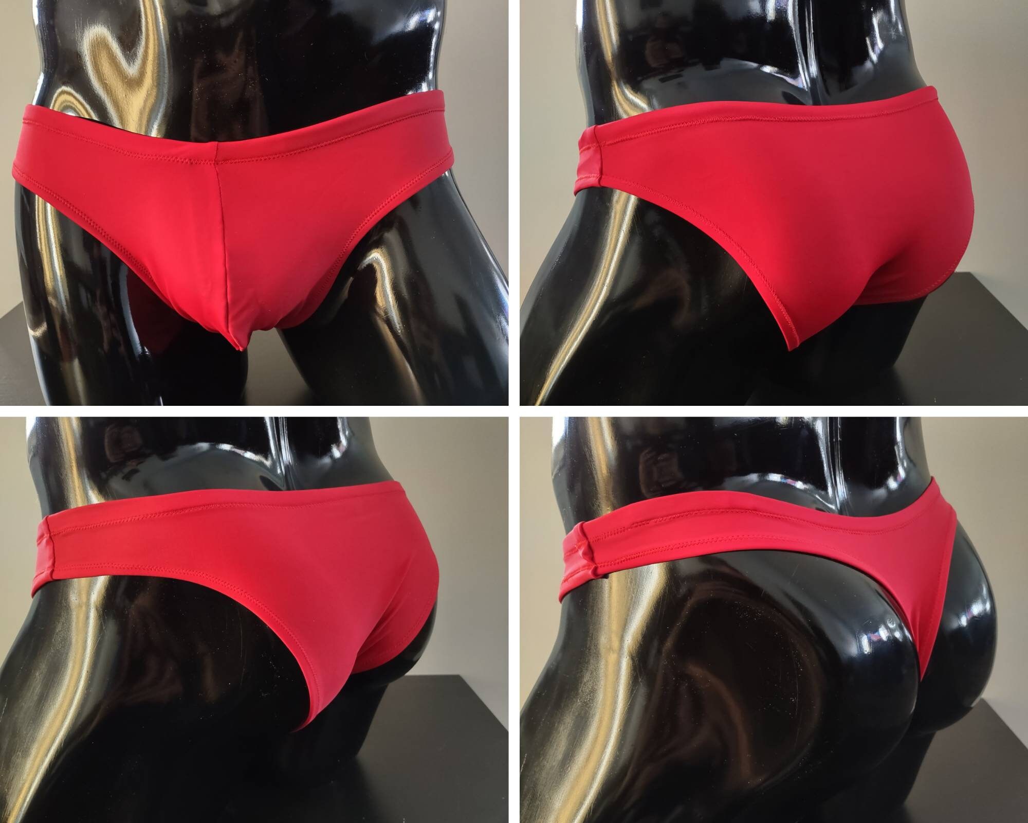 Red Men's Swim Bikini Brief Half Back Cheeky Thong by - Etsy