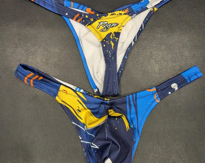 Blue/green Tiger Stripes Men's Swim Bikini Brief Half Back Cheeky Thong ...