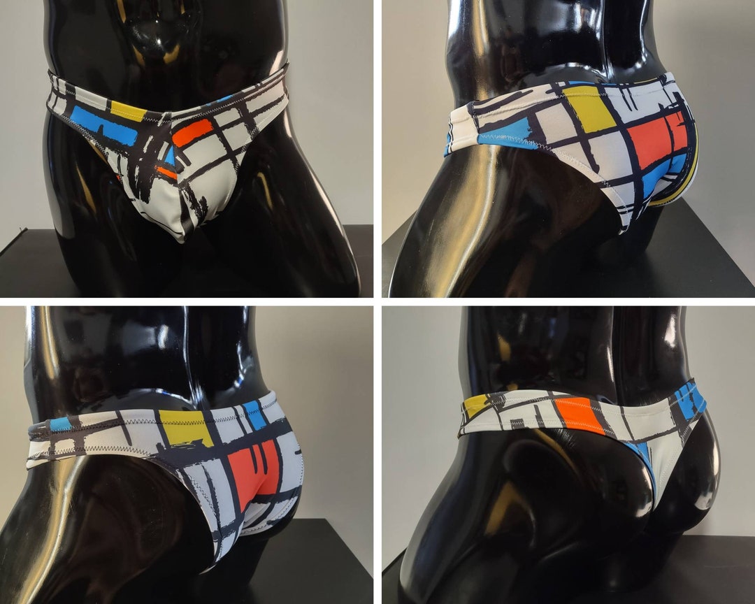 Bauhaus Mondrian Men's Swim Bikini Brief Half Back Cheeky Thong by ...