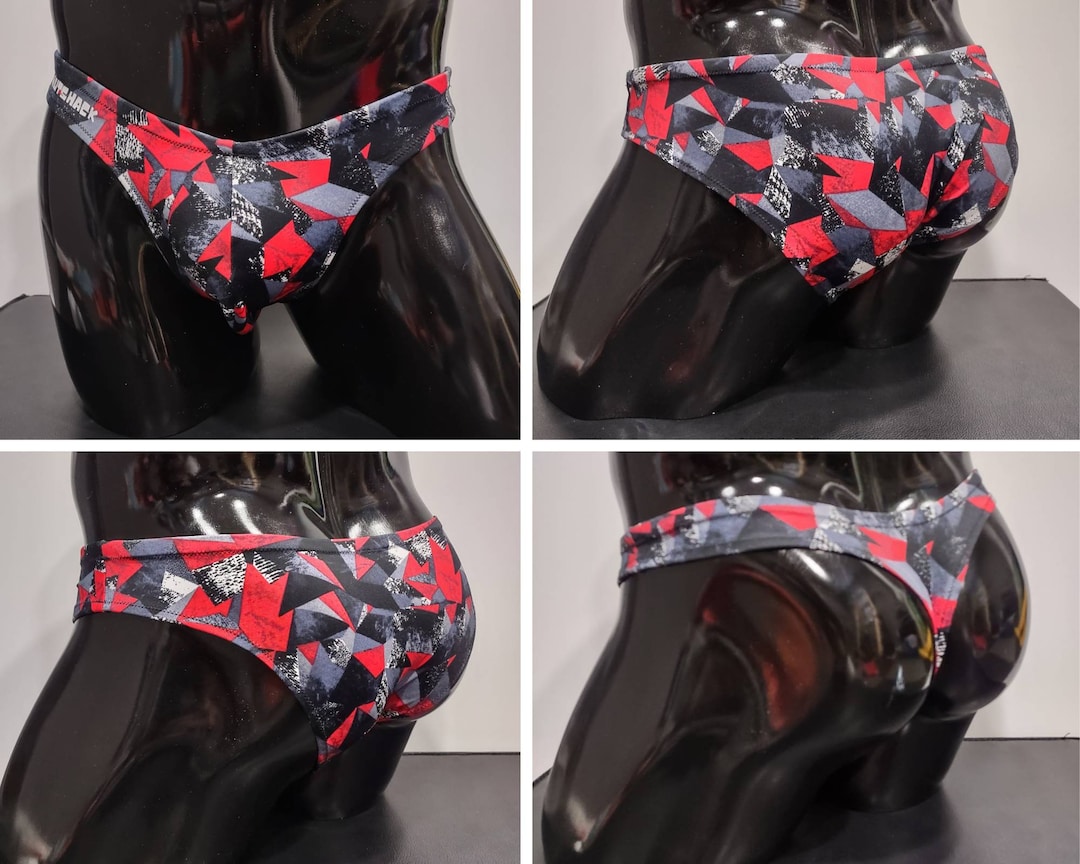 Red Shattered Glass Men's Swim Bikini Brief Half Back Cheeky Thong by ...