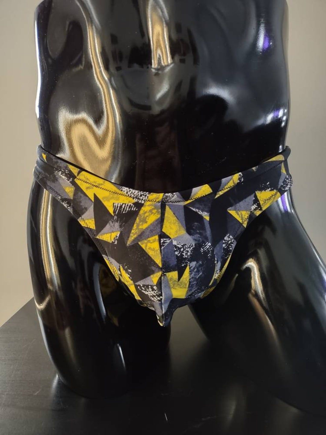 Yellow Shattered Glass Men's Swim Bikini Brief Half Back Cheeky Thong ...