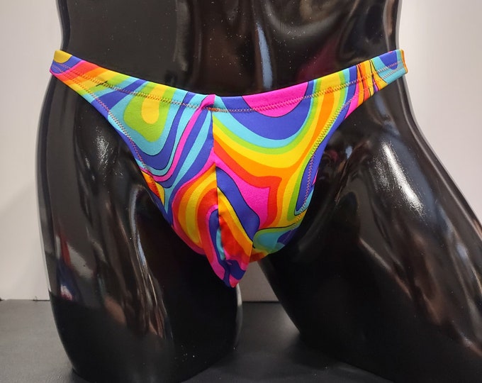 Rainbow Swirl Men's Swim Bikini Brief Half Back Cheeky Thong by Rayze ...