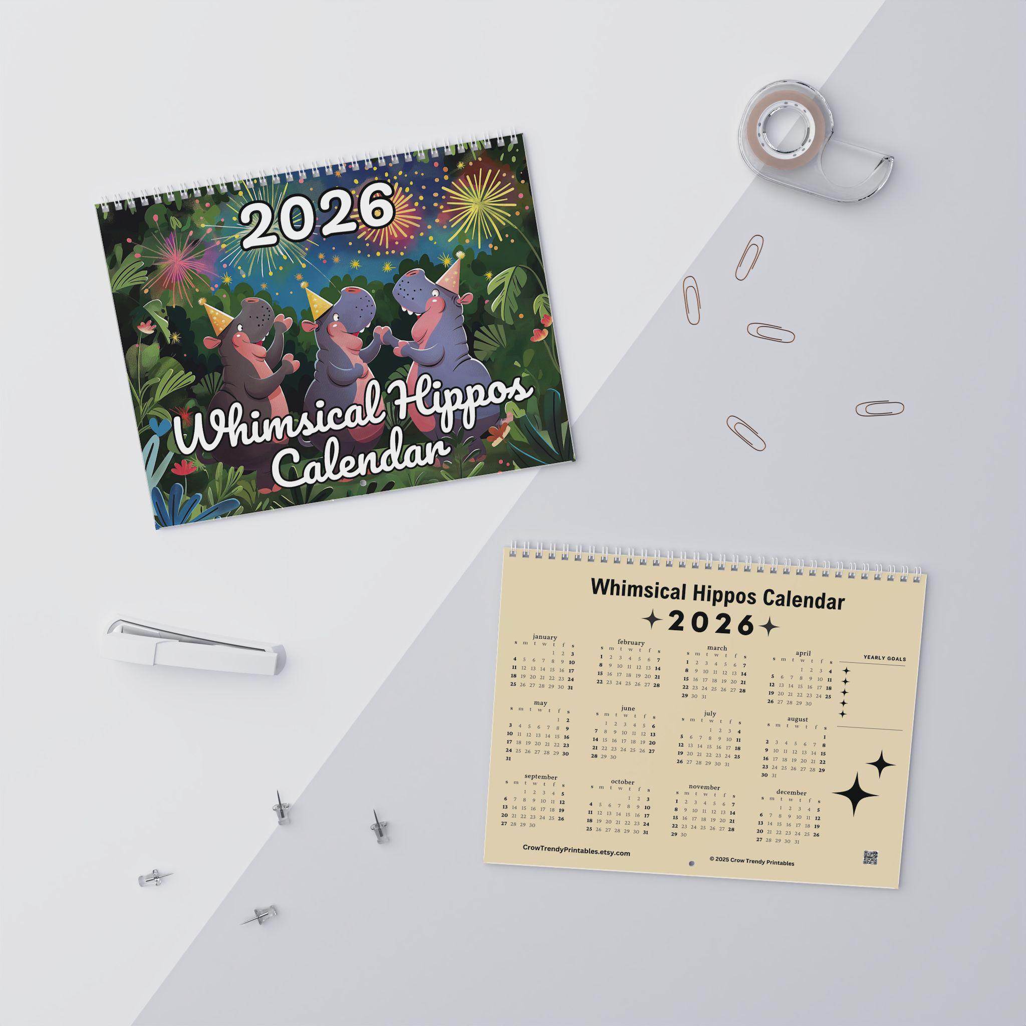 2026 Funny Hippos Wall Calendar, Cute Animal Calendar, Unique Calendar ...
