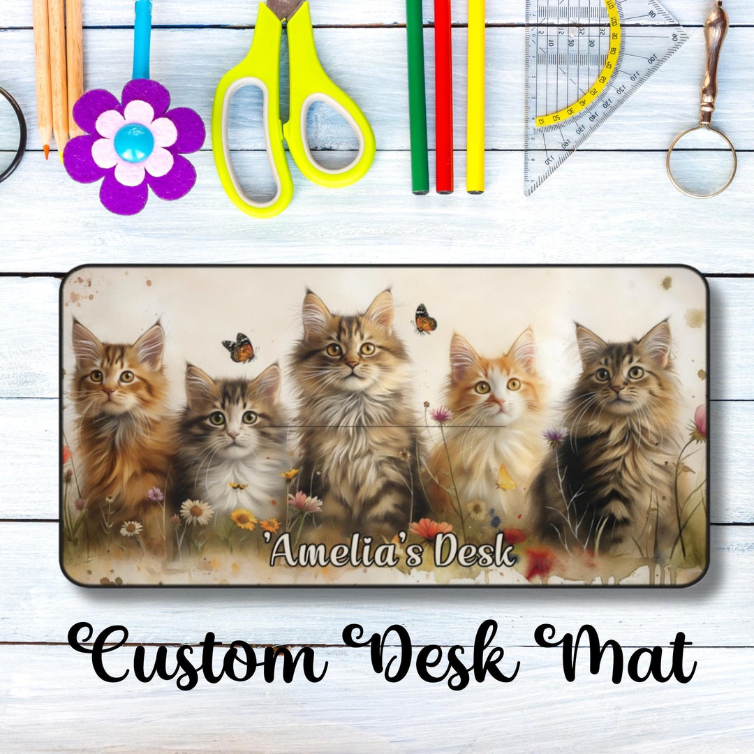 CUSTOM Cat Crafting Desk Mat, Girls Name Personalized Gift for Daughter ...